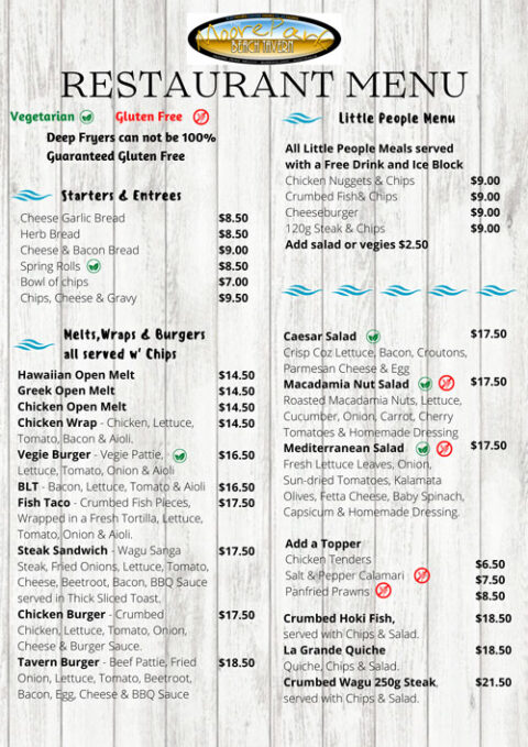 Menu - Moore Park Beach Tavern