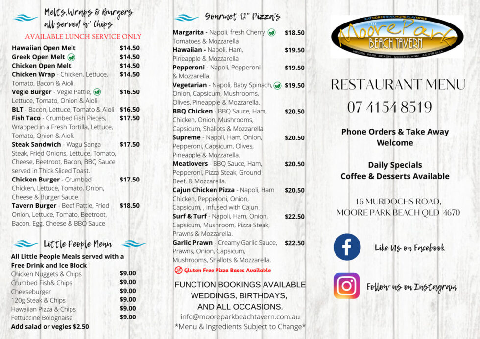 Menu - Moore Park Beach Tavern